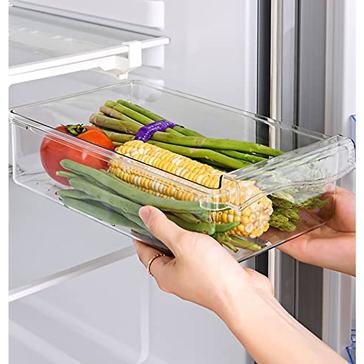 2 Pack Fridge Drawer Organizer, Pull-outrefrigerator Vegetable Drawer Box & Egg Drawer for Refrigerator, Reusable Fruit Storage Containers for Fridge, Multifunctional Food Fridge Organizer