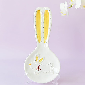 DOITOOL Spoon Storage Rack Rabbit Spoon Rests Spoon Rests Bunny Ear Kitchen Utensil Holder Ceramic Spoon Rack Multifunction Dessert Plate Food Serving Dish Sauce Dipping Plate Seasoning Dish