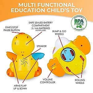 TOYTHRILL Baby Musical Duck Toy, Dancing Walking Yellow Duck - Interactive Action Learning Educational Flapping Light up Dancing Duck with Music