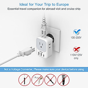 2 Pack European Plug Adapter USB C, TESSAN US to Europe Plug Adapter with 4 Outlets 3 USB Charger, Type C Power Adaptor to Italy Spain France Portugal Iceland Germany, Gray White