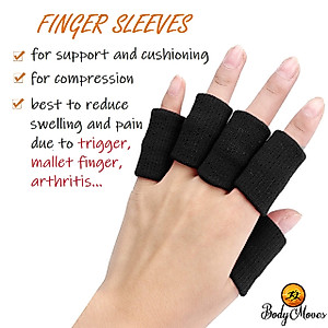 BodyMoves 10 Finger Brace Splint Sleeve Thumb Support Protector Cushion Pressure Safe Elastic Breathable Stabilizers (Midnight Black)