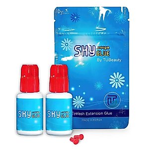 2 Bottles Sky Glue S+ for Eyelash Extension 5ml - Powerful Strong Professional Black Bonding Adhesive for Lash Extensions / 1-2s Fast Drying / 6-8 Weeks Lasting time TUBeauty