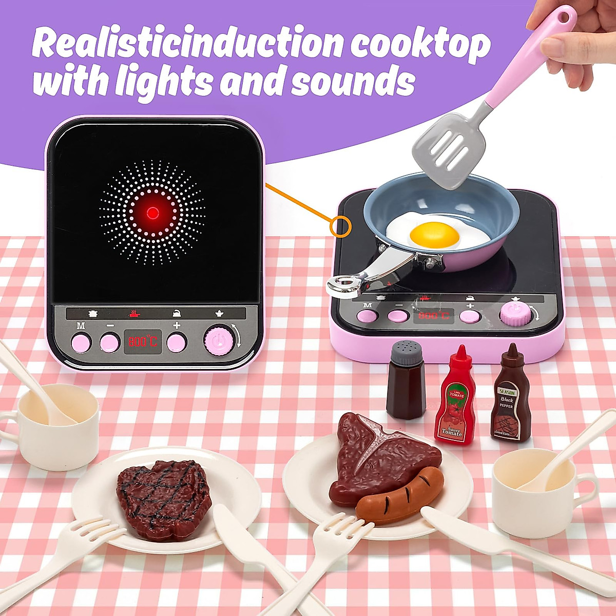 Veitch Fairytales Kids Kitchen Playset, Kids Play Food Cooking Games Pots and Pans Toy Kitchen Accessories Set, 3+ Year Old Girl Boy Gift Ideas