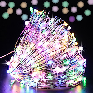 XNNATA Solar String Lights, 33Ft 100 LED Copper Wire Starry String Light, Indoor Outdoor Waterproof Solar Decoration Lights for Gardens, Home, Party Ornaments(RGB)