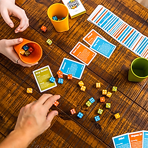 Tossing Tens - 50+ Fast, Frenzied Dice Games and 40 Colorful Dice - Included Deck of Unique Dice-chucking Activities for Game Night, 1-4 Players, Quick Play Time, Math Games (Deluxe w/Dice Cups)