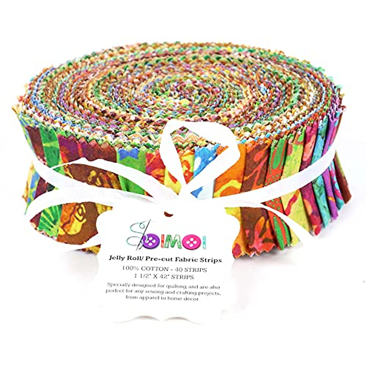 Soimoi 40Pcs Batik Print Precut Fabrics Strips Roll Up 1.5x42inches Cotton Jelly Rolls for Quilting - Yellow