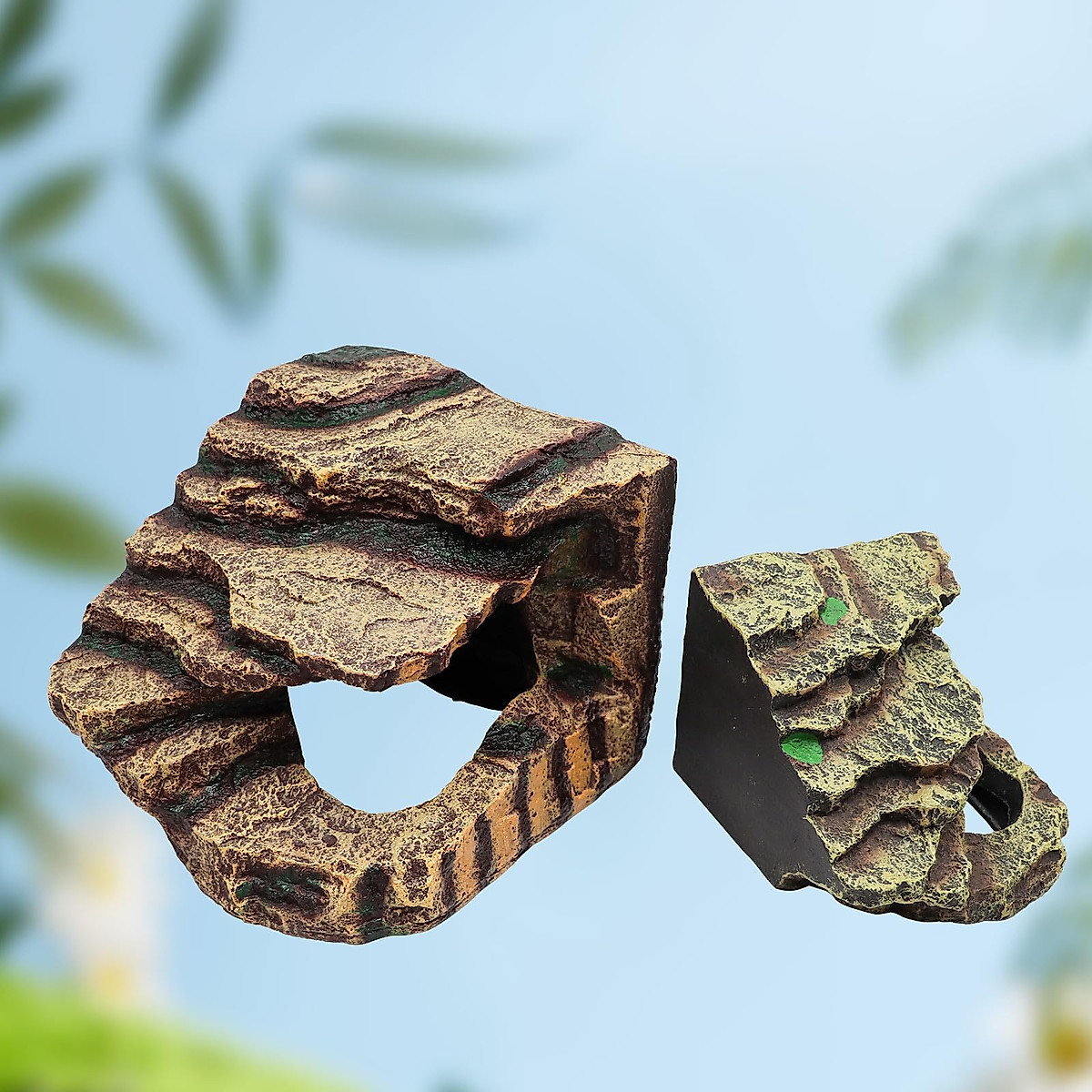 Oooct Hermit Crab Hideout, Resin Simulation Stone Reptile Cave Hideout, Hermit Crab Climbing Toys, Terrarium Habitat Decor for Lizard Spider Aquarium Fish Gecko Bearded Dragon