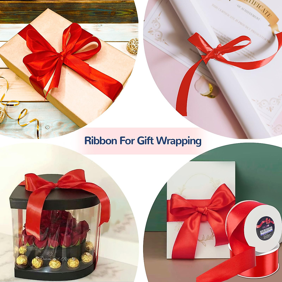 Red Ribbon 1 1/2 inch 50 Yards, 1.5 inch Wine Red Satin Ribbon, Red Ribbon for Flowers Bouquets, Ribbon for Gift Wrapping, Silk Ribbon for Wedding, Thanksgiving Christmas and Decoration, ORD OF SP