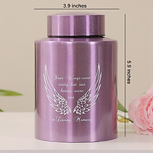 Medium Urns for Human Ashes Up to 60 Cubic Inches Medium Sized Urns for Ashes Adult Male Female Keepsake Cremation Urns for Ashes Stainless Steel (Angel Wings, Purple)
