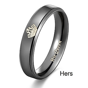 SunnyHouse Jewelry His or Hers Matching Set His Queen Her King Titanium Stainless Steel Couple Ring in a Gift Box