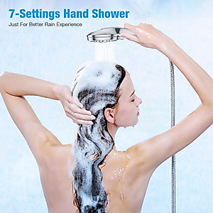 LEPO 7 Settings Shower Head with Handheld, Built-in Powerful Cleaning Function High Pressure Shower Head with 59 Inch Stainless Steel Hose Bracket Teflon Tape Rubber Washers