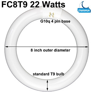 FC8T9 22W and FC12T9 32W Daylight Set , Round Fluorescent Bulb 8 inch T9 22 Watts & Circular Light Bulbs 12 inch 32 Watts kit, Circline Kitchen and Bath Fluorescent Lamp, CRI 80, DL 6500K, G10q Prong