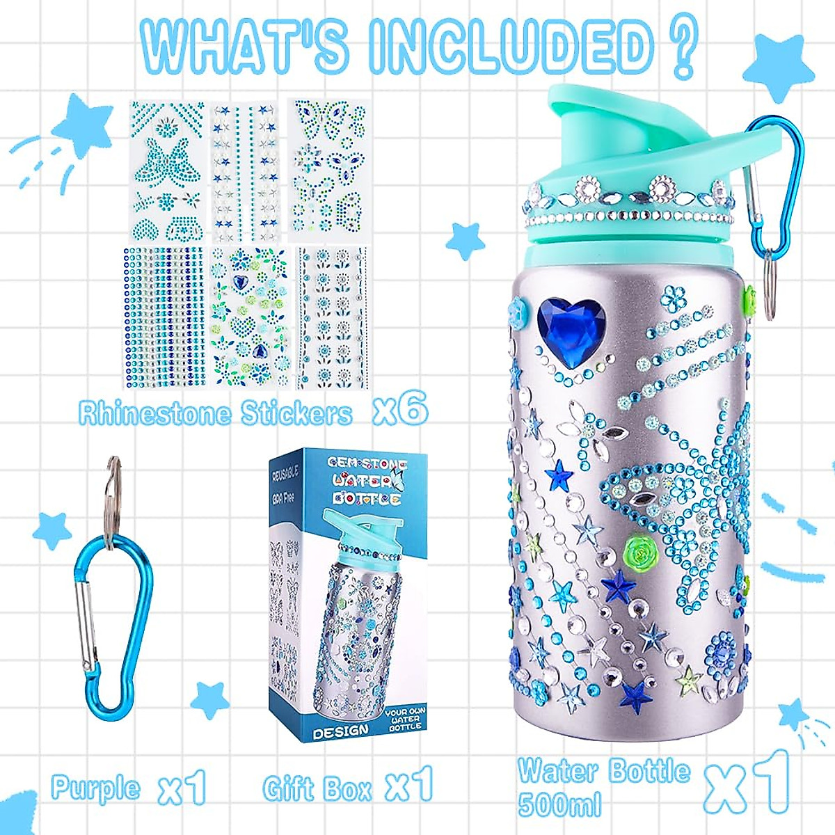 Easter Gifts for Girls - Birthday Girl Gifts for Kids 8-12 -5 6 7 8 9 10 Year Old, Easter Basket Essentials Basket Stuffers Decorate Your Own Water Bottle with Stickers Arts and Crafts