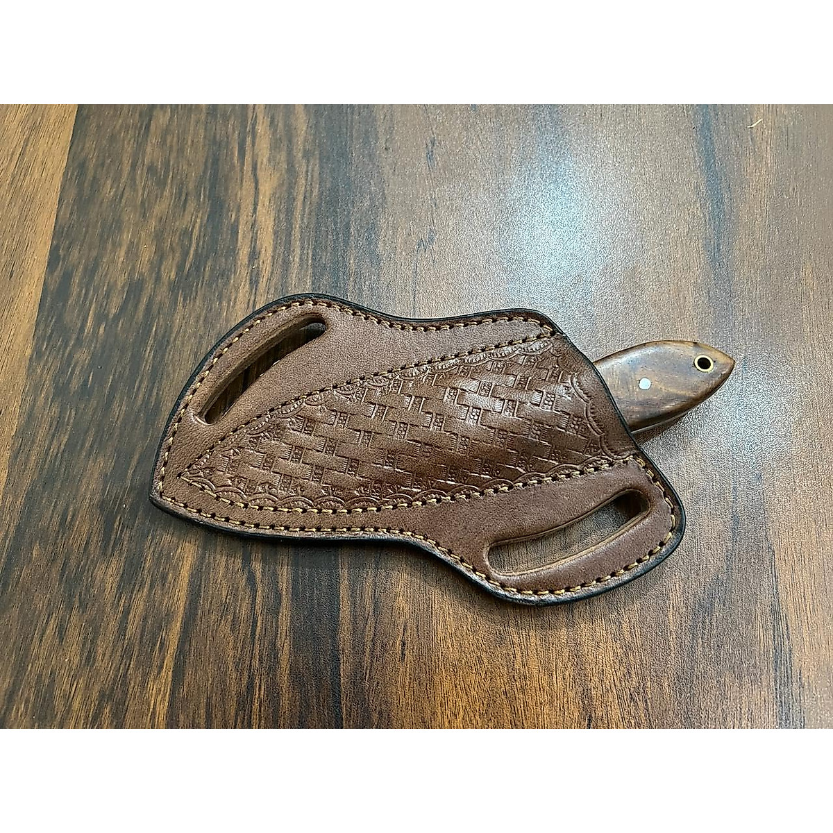 SOGO KNIVES Leather Knife Sheath for Belt, Slanted Pancake Sheath, Tooled Leather Sheath, Beautiful Cow Boy 3 to 5 inches Skinner Knife Leather Cover 100% Real Leather (Brown)