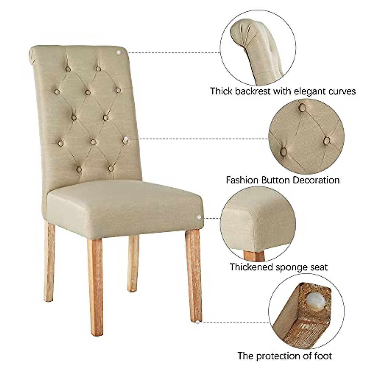 NOBPEINT Tan Fabric Upholstered Dining Chairs Solid Wood Legs, Set of 4