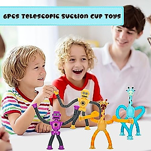 6 Pcs Telescopic Suction Cup Robot Toy Sensory Toys, Giraffe Telescopic Tube Shape Changing Telescopic Pop Tubes Decompress Educational Toys for Girls Boys