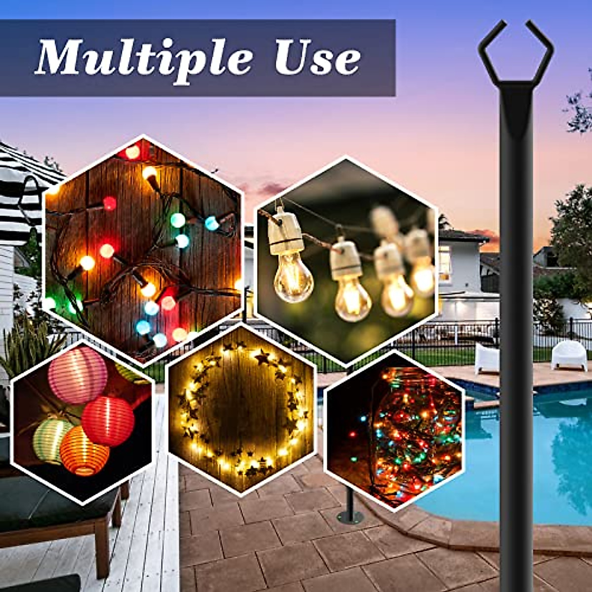 Beizelte 2 Pack 10FT String Light Poles,Metal Light Poles for Outside String Lights,with Fork,Hanging Light Poles for Patio,Backyard,Garden,Deck,Party,Wedding