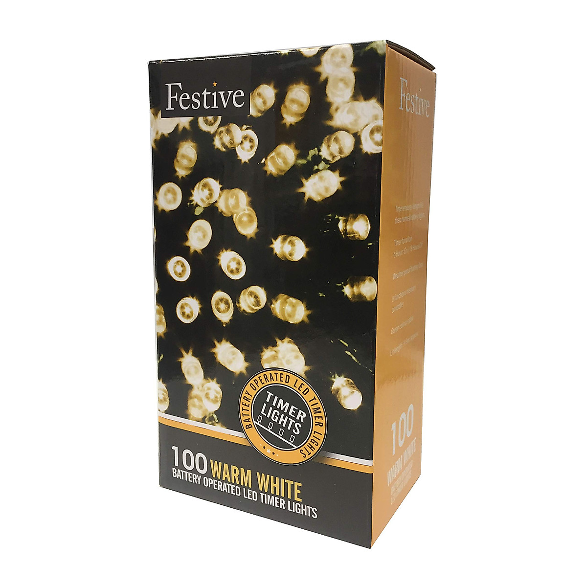 Festive Christmas String Lights, Battery Operated Timer LED, Warm White, 100 bulbs