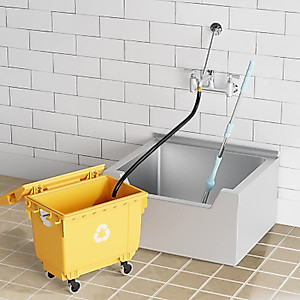 Mop Sink Faucet Service Sink Faucet with Vacuum Breaker, Pail Hook & Garden Hose Thread, 8" Adjustable Center