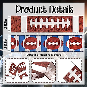 ABTOLS 2 Roll 10 Yards Football Ribbons 2.5", Blue Super Football Bowl Sport Wired Edge Burlap Ribbon Fall Brown Ribbon for Farmhouse Decor Gift Wrapping DIY Crafts Wreaths Bow