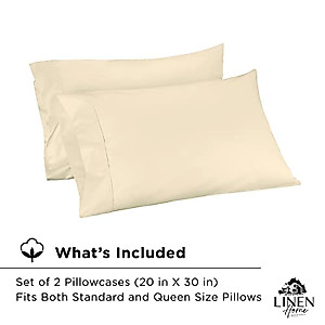 Linen Home 500 Thread Count Queen Pillowcase Set | 100% Long-Staple Cotton Pillow Cases | Luxury Satin Queen Pillowcases | Soft & Smooth Set of 2 Pillowcases | 4 Inch Z Hem | Ivory