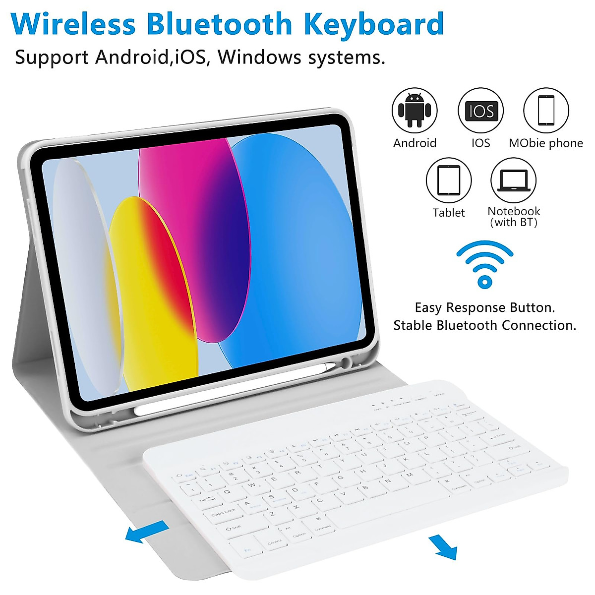 TQQ iPad 10th Generation Case with Keyboard (10.9", 2022),iPad Keyboard Case for 10.9" 10th Gen, Detachable - Pencil Holder - Flip Stand Cover - Keyboard Case for iPad 10th Gen 10.9 inch 2022 Grey