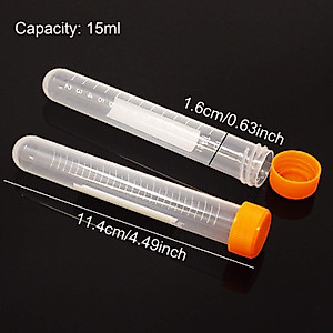 Honbay 20pcs 15ml Plastic Centrifuge Tube EP Tube Seed Bottle - Orange Screw Cap, Round Bottom, Graduated Marks