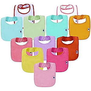 SPINFOX 12 Pack Waterproof Baby Bibs for Girls Terry Drool Bib Cotton Solid Knit Infant Feeding Bibs -Girl