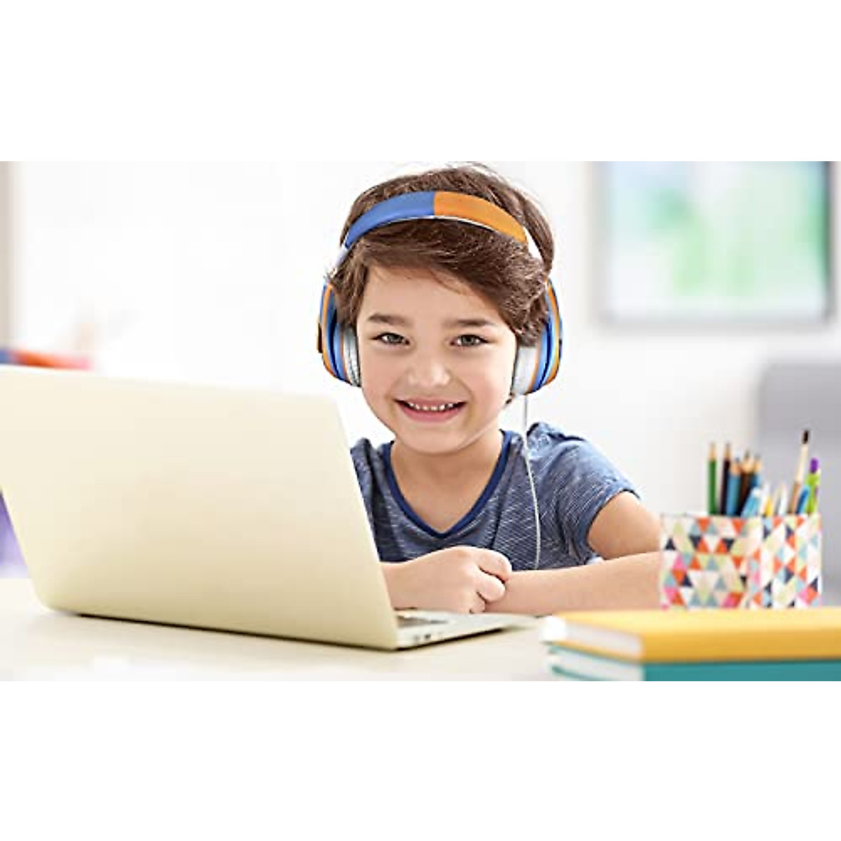 eKids Blippi Headphones for Kids, Wired Headphones for School, Home or Travel, Tangle Free Stereo Headphones with Parental Volume Control, Connect via 3.5mm Jack