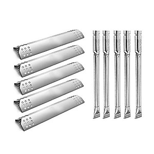 Hongso 5 Burners Pipe Tube and 5 Heat Plates Repair Kit Replacement Parts for Jenn Air Gas Grill 720-0709, 720-0709B, 720-0727, Kitchen Aid 720-0709C, 720-0954, 720-0954A, SBE6415-SPG4515