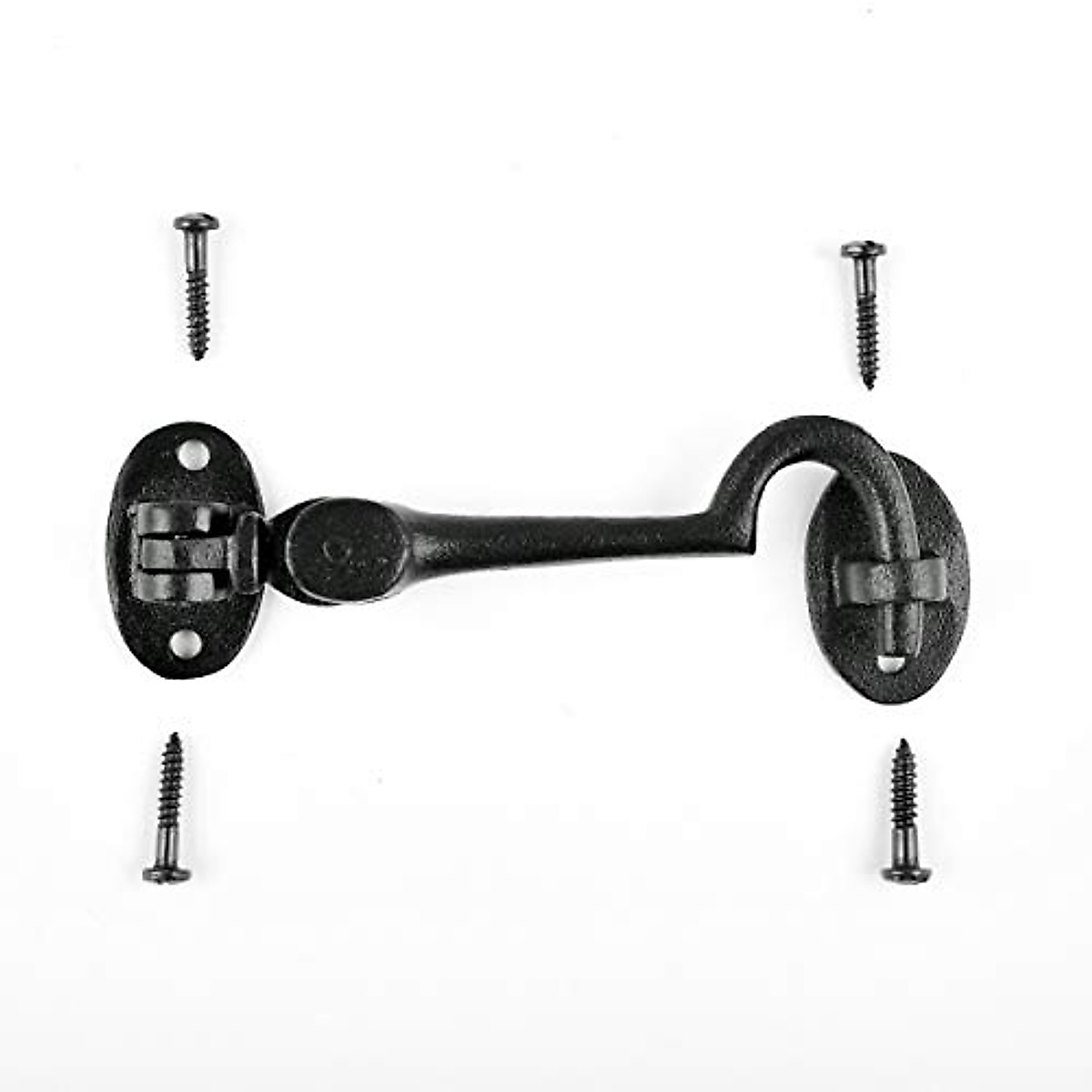 Renovators Supply Manufacturing Door Latch Lock 4.5 in. Black Wrought Iron Swivel Style Hook and Eye Latch for Door with Mounting Hardware