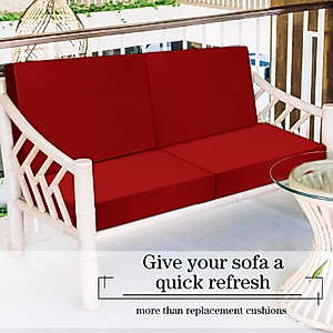 Newwiee 8 Pcs Patio Stretch Patio Sofa Cushion Covers Outdoor Cushion Cover Replacement for 4 Backrests and 4 Cushions Covers, Waterproof Couch Chair Seat Cover Furniture Protector (Wine Red)