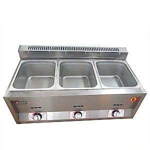 Food Warmer, 3-Pan 18L Gas Food Warmer Commercial Countertop Deep Gas Fryer Propane LPG Stainless Steel Buffet Steam Table Warmer with Lids for Catering Restaurants Home Party