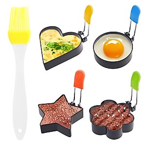 Kare & Kind 4x Non-Stick Stainless Steel Egg Rings - Different Shapes with Anti-Scald Handles - Great for Frying and Shaping - Ideal for Breakfast English Muffins, Pancakes, Sandwiches