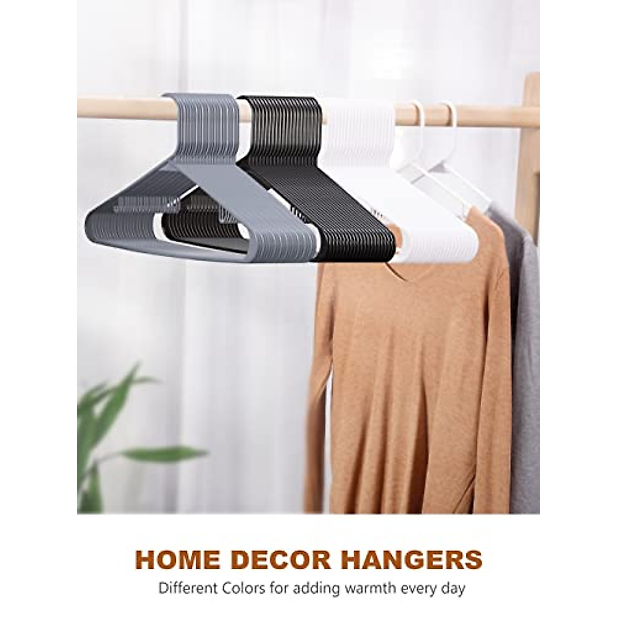 Jersow Black Plastic Hangers 60 Pack, Clothes Hangers Space Saving, Heavy Duty Coat Hangers for Closet, Non Slip Clothing Hangers with Hooks, Black Hangers for Coat, Shirt, Short, Suits