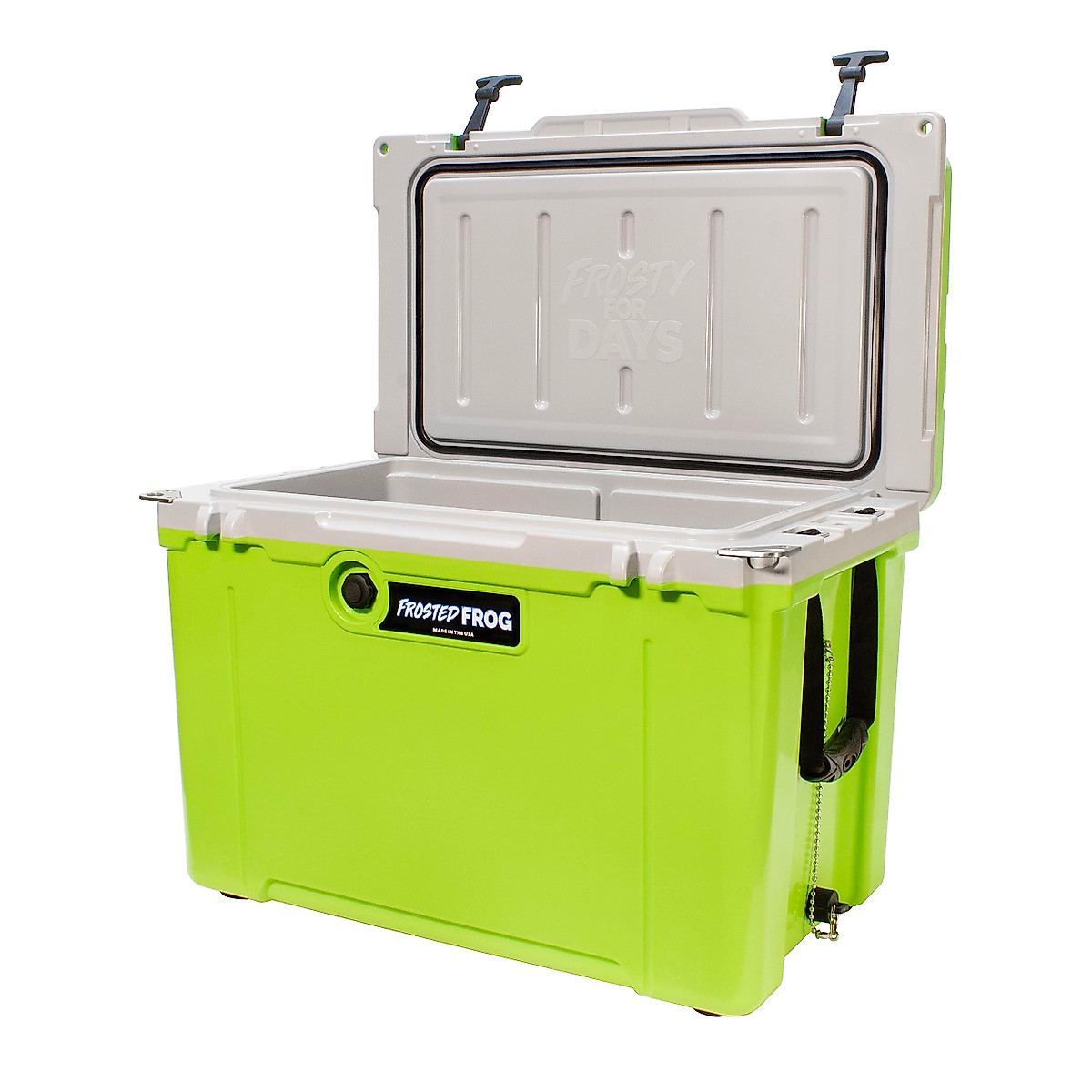 Made in USA Frosted Frog Hyper-Light 54 Quart Hard Cooler Insulated Portable Ice Chest Box for Beach, Beverages, Camping, Fishing, Boat, Barbecue, 30% Lighter Than Rotomolded Coolers (Green and Gray)