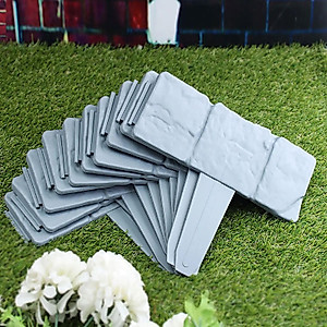 20x Cobbled Stone Effect Plastic Fence Garden Lawn Yard Plant Edging Border Grey