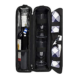 ALLCAMP Wine tote Bag with Cooler Compartment，Picnic Set Carrying Two sets of tableware