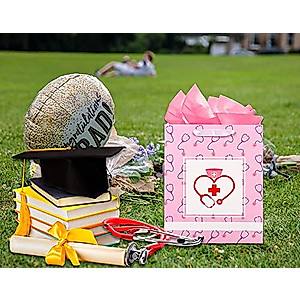 SICOHOME Nurse Gift Bag 13" Graduation Gift Bag with Tissue Paper and Greeting Card for Nurse Gifts for Women for Nurse Doctor Large Graduation Gift Bag with Nursing School Grads Medical School Graduate,Social Worker