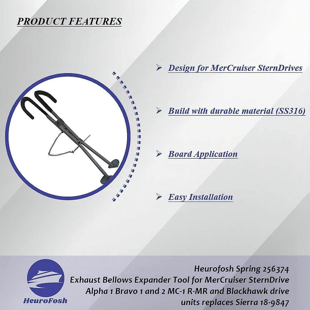 HeuroFosh 45497A1 Exhaust Bellows Expander Tool for Mercury Marine MerCruiser Stern Drive Alpha 1 Bravo 1 and 2 MC-1 R-MR and Blackhawk drive units 8M0096108 Sierra 18-9847