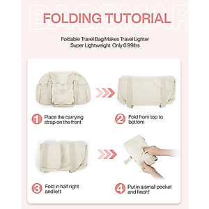 BAGSMART Foldable Travel Duffle Bag for Women, Gym Tote Bag for Sports, 26L Airport Carry On Weekender Overnight Bag for Travel, Travel Accessories(Beige)