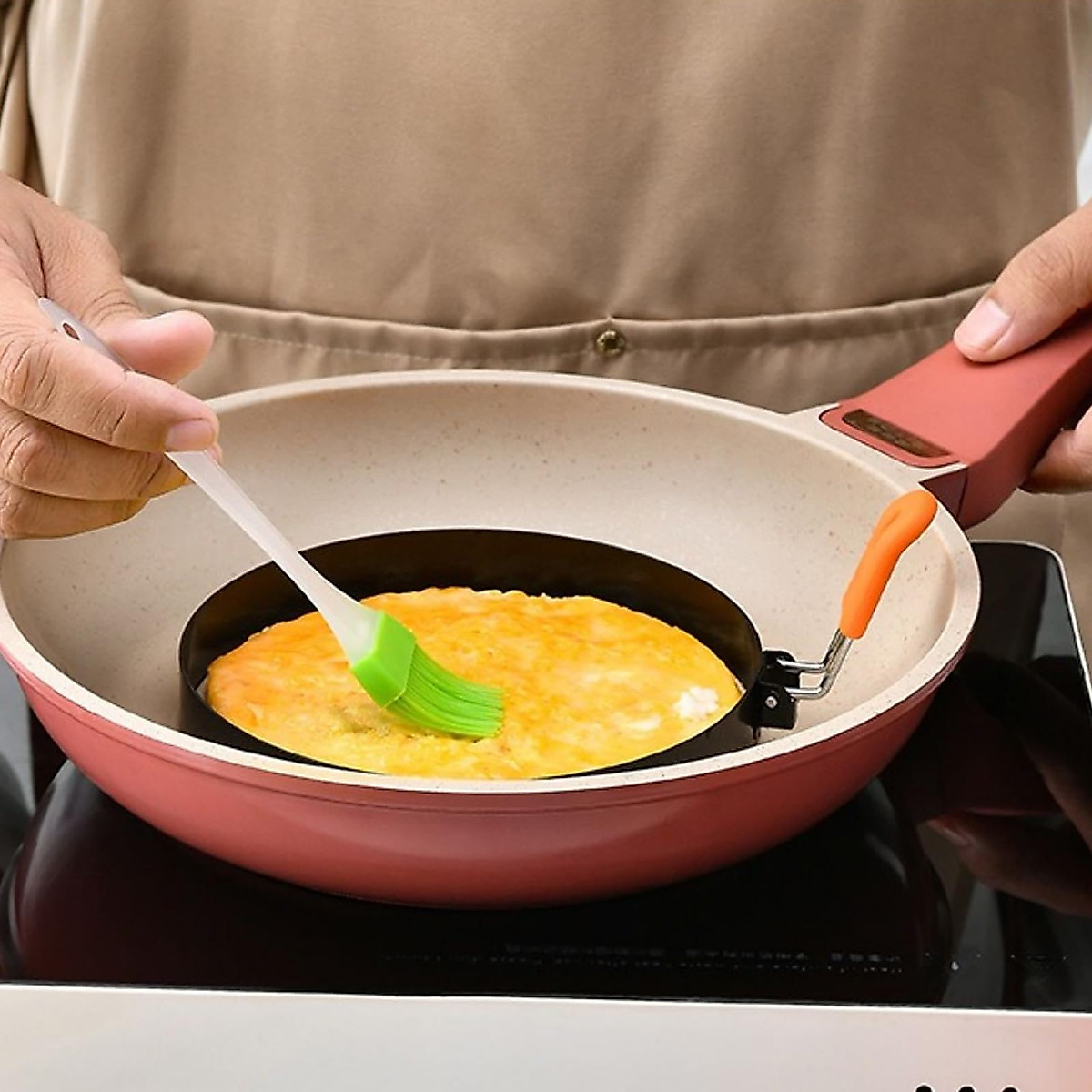 YOUNTHYE 9PCS Egg Rings for Griddle 4,6,8 Inch Pancake Ring Set Omelette Ring for Griddle with Silicone Handle Round Egg Cooker Ring Non-stick Stainless Steel Egg Rings for Breakfast Omelette Sandwich