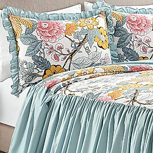 Lush Decor Sydney Floral Leaf 3 Piece Bedspread Set, Queen, Blue & Yellow