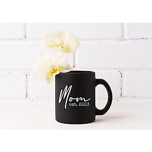 Pregnancy Gift Est 2023 - New Mommy and Daddy Est 2023 11 oz Black Mug Set with "And So The Adventure Begin" Romper (0-3 Months) - Top Mom and Dad Gift Set for New and Expecting Parents to Be