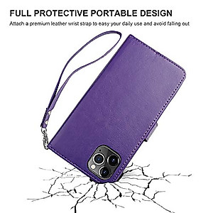 Bocasal iPhone 11 Pro Max Wallet Case with Card Holder PU Leather Magnetic Detachable Kickstand Shockproof Wrist Strap Removable Flip Cover for iPhone 11 Pro Max 6.5 inch (Purple)