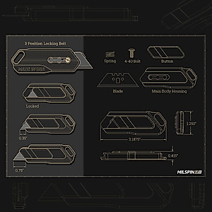 Milspin Magnus Brass EDC Utility Knife with Retractable Razor and 5 Blades
