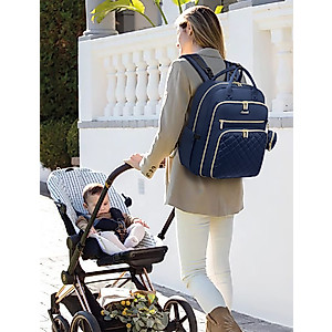 LOVEVOOK Diaper Bag Backpack,Quilted Baby Bag for Mom and Dad, Large Capacity Travel Back Pack with Changing Pad & Pacifier Holder,Navy Blue