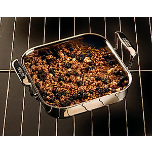 All-Clad Specialty Stainless Steel and Plastic Lid Square Covered Baking Pan 8x8 Inch Oven Broiler Safe 600F Pots and Pans Silver
