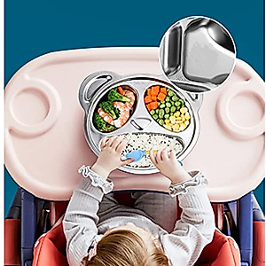 Lyellfe Set of 4 Stainless Steel Divided Plates, 3 Sections Unbreakable Dinner Plates, Cute Panda Shape Divided Plates for Picky Eaters, Lunch, Camping