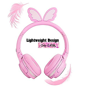 Wireless Headphones for Boys,Girls,Women,Kids,Teens Pink Bluetooth Headset for Smartphones/iPhone/iPad/Laptop/PC/TV Children Over Ear Gaming Headset with Mic&LED Light&Foldable (Angel Wings Pink)